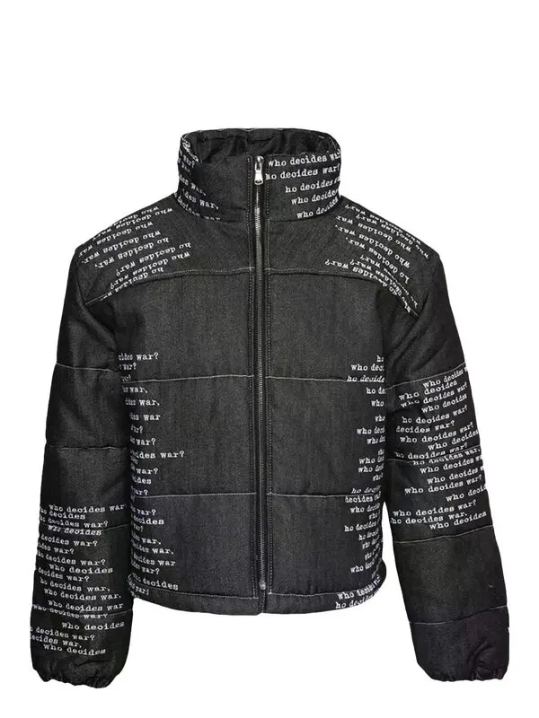 WHO DECIDES WAR BY EV BRAVADO Signature Scripture Puffer Jacket - Black
