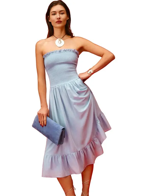 REFORMATION Laurine Strapless Midi Dress - Ice Water