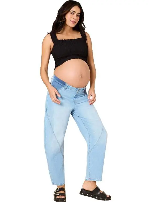 Motherhood Maternity Under The Belly Barrel Leg Maternity Jeans - Marsha Wash