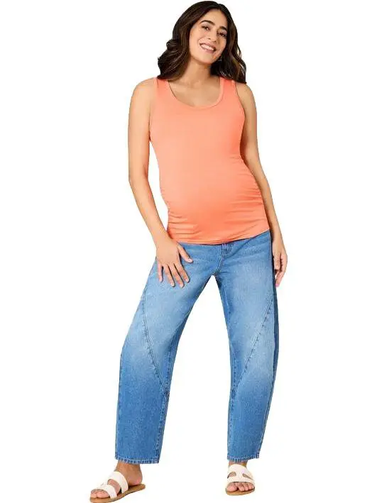 Motherhood Maternity Under The Belly Barrel Leg Maternity Jeans - Medium Wash
