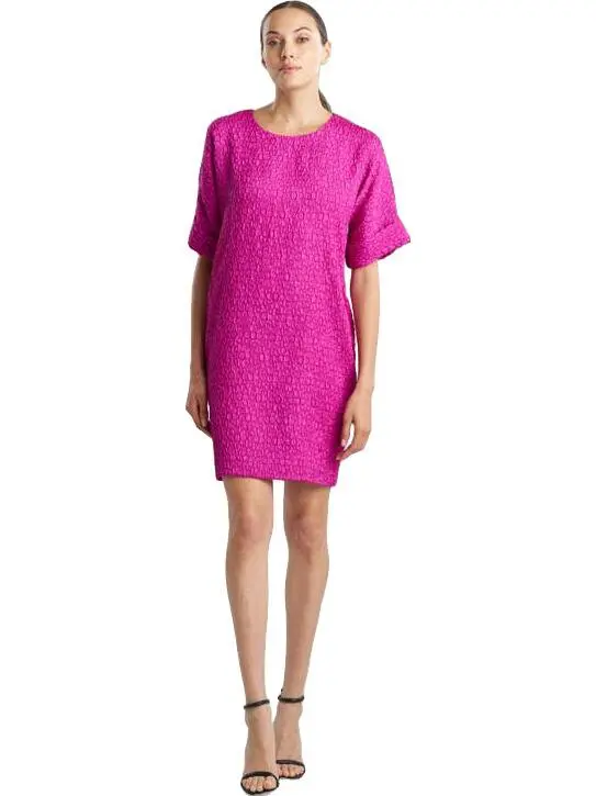 Natori Floral Crinkle Jacquard T-shirt Dress - Fuchsia