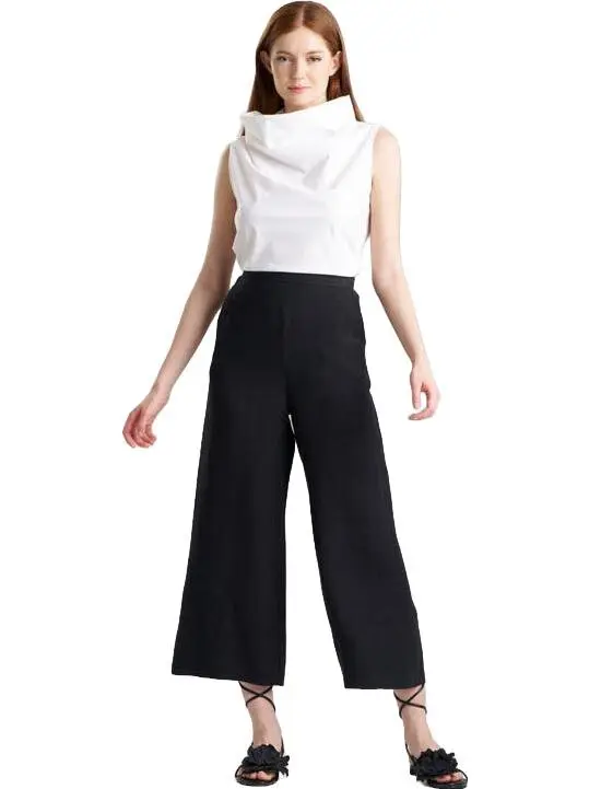 Natori Linen Cropped Wide Leg Pants - Black