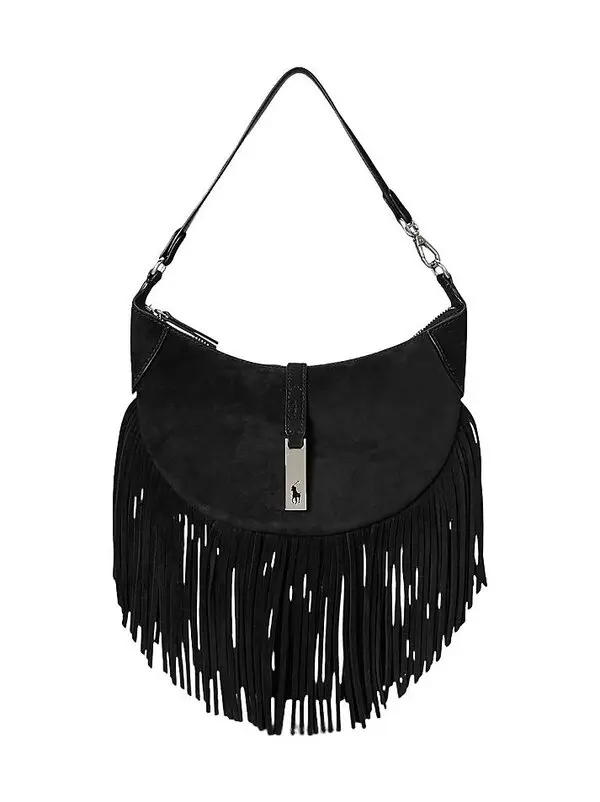 Polo Ralph Lauren Polo Id Fringe Suede Mini Shoulder Bag - Black