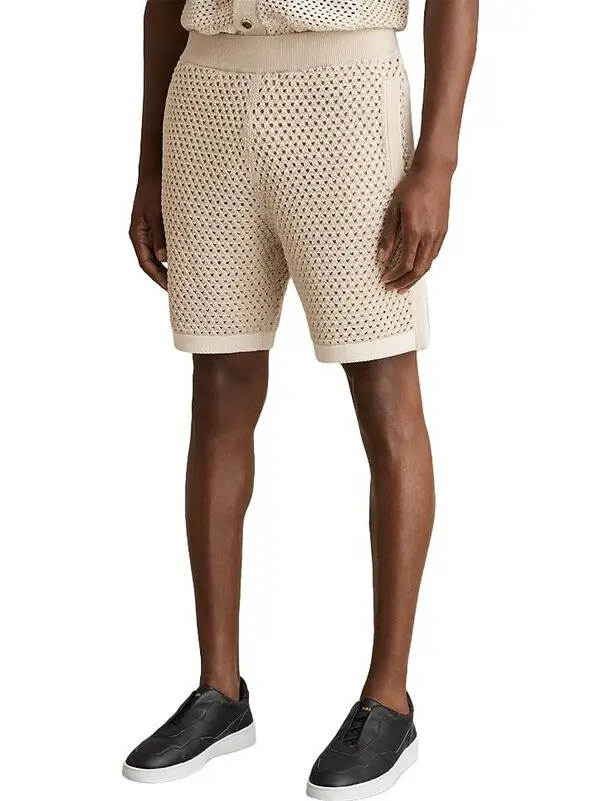 REISS Crochet Shorts - Taupe/off White