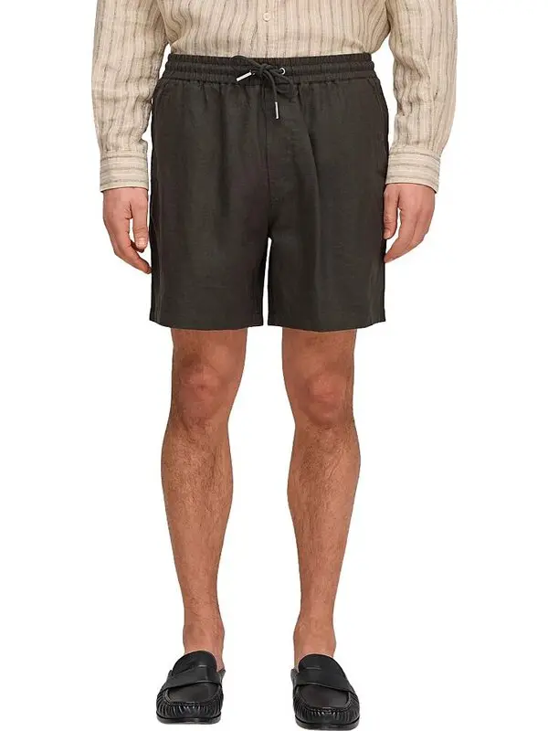 Nn07 Gregor 1454 Relaxed Fit Linen Shorts - Dark Army