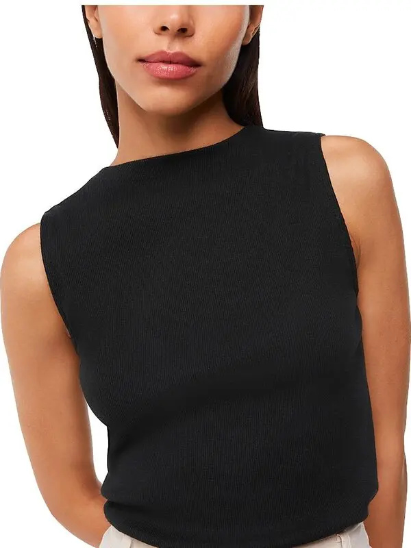 Whistles High Neck Rib Detail Tee - Black