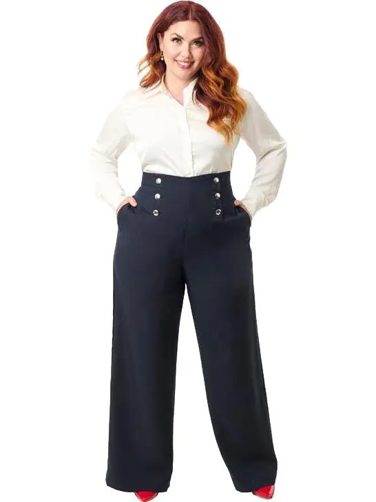 SMAK PARLOUR Wide Leg Sailor Trousers - Navy