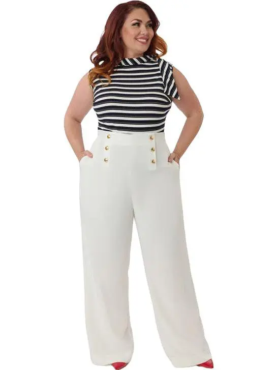 SMAK PARLOUR Wide Leg Sailor Trousers - White & Gold
