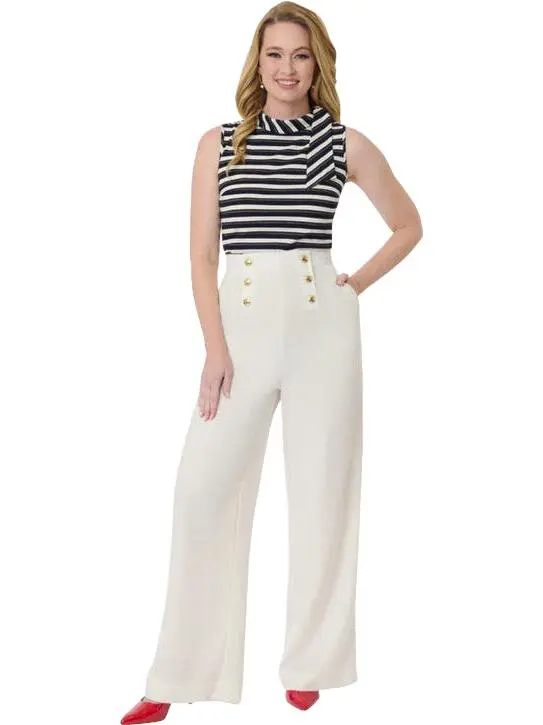 SMAK PARLOUR Wide Leg Sailor Pants - White & Gold