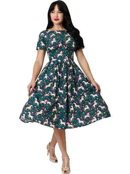 Unique Vintage Swing Dress With Smocked Back - Navy