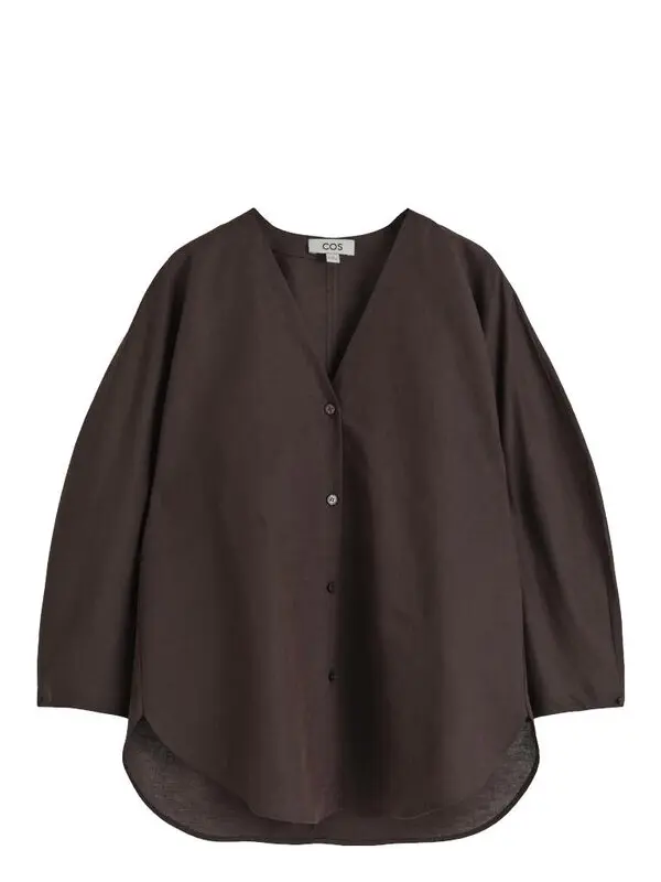 Cos V-neck Linen-cotton Shirt - Brown