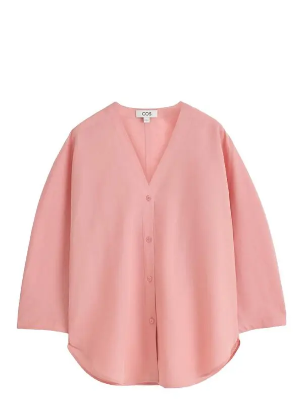 Cos V-neck Linen-cotton Shirt - Pink