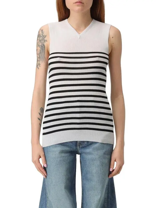 Khaite Striped Knit V-neck Tank - White