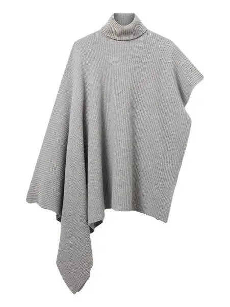 Stella McCartney Knit Asymmetric Turtleneck Poncho - Gray
