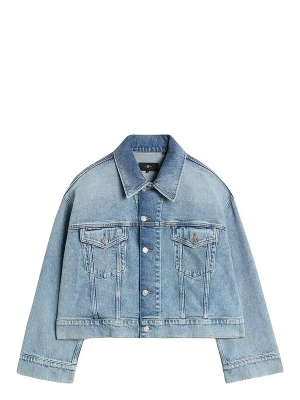 7 For All Mankind Cropped Trucker Jacket - Denim