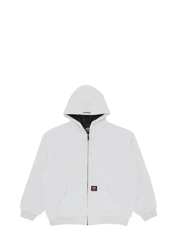 Supreme Quilted Lined Zip Up Hooded Sweatshirt - Grey