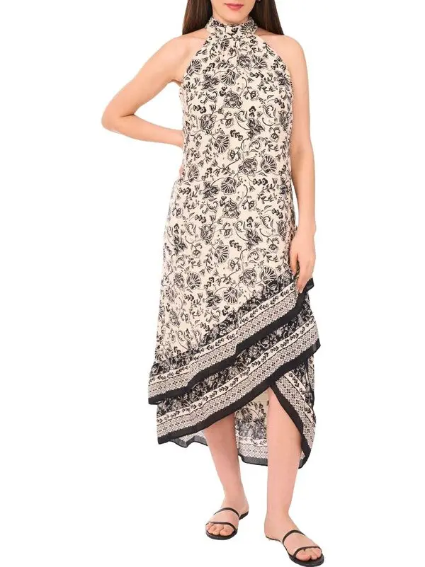 Vince Camuto Printed Sleeveless High-low Maxi Dress - Rich Black