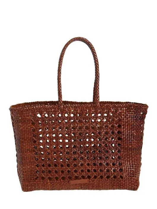 LOEFFLER RANDALL Klara Woven Leather Tote - Saddle