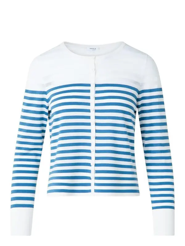 Akris Striped Merino Wool Cardigan - Cream-medium Blue
