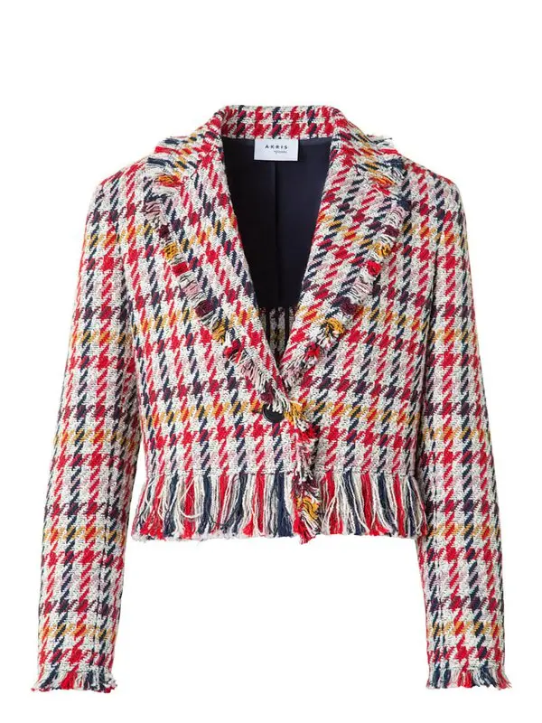 Akris Checked Tweed Jacket With Fringe - Cream-multicolor