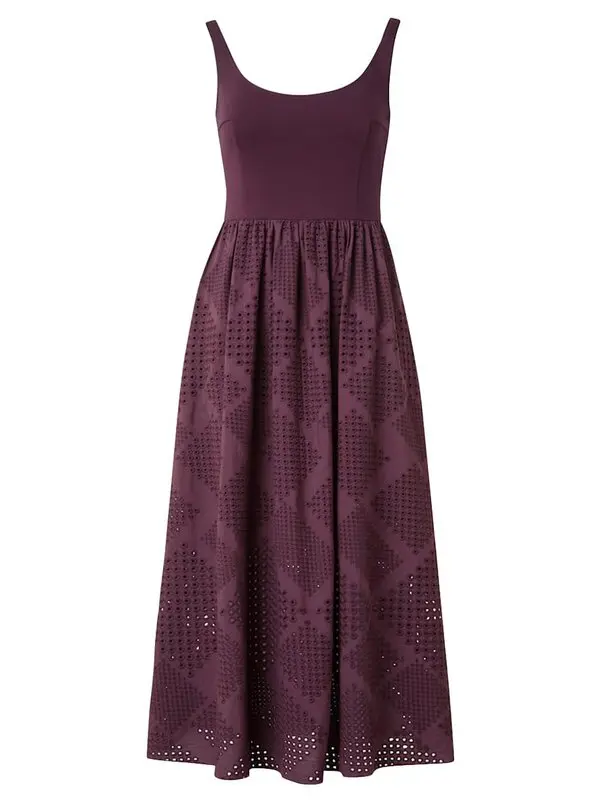 Akris Belted Eyelet-embroidered Cotton Midi Dress - Blackberry