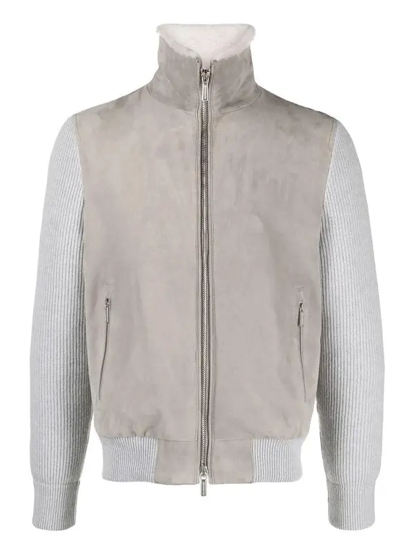 MOORER Shearling-collar Zip-up Jacket - Grey