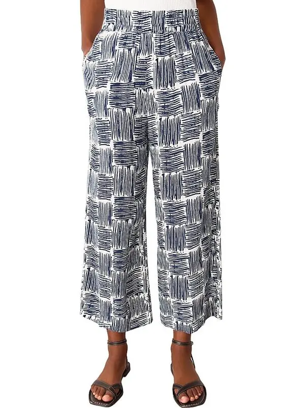 Whistles Hatch Squares Cropped Trousers - Navy/multi