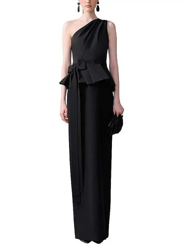 Carolina Herrera One Shoulder Column Gown - Black