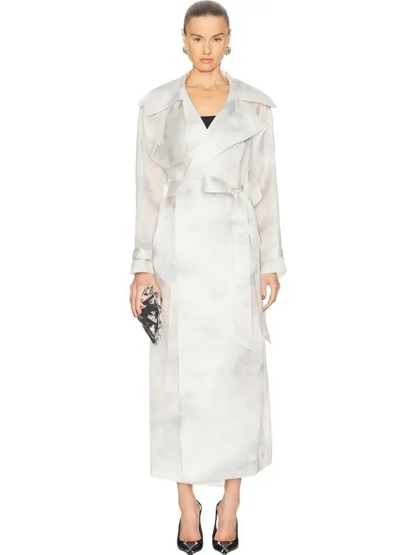 GRACE LING Silk Organza Spring Trench - Ash White