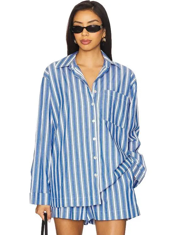 Show Me Your Mumu Braxton Button Down - Coastal Blue Stripe