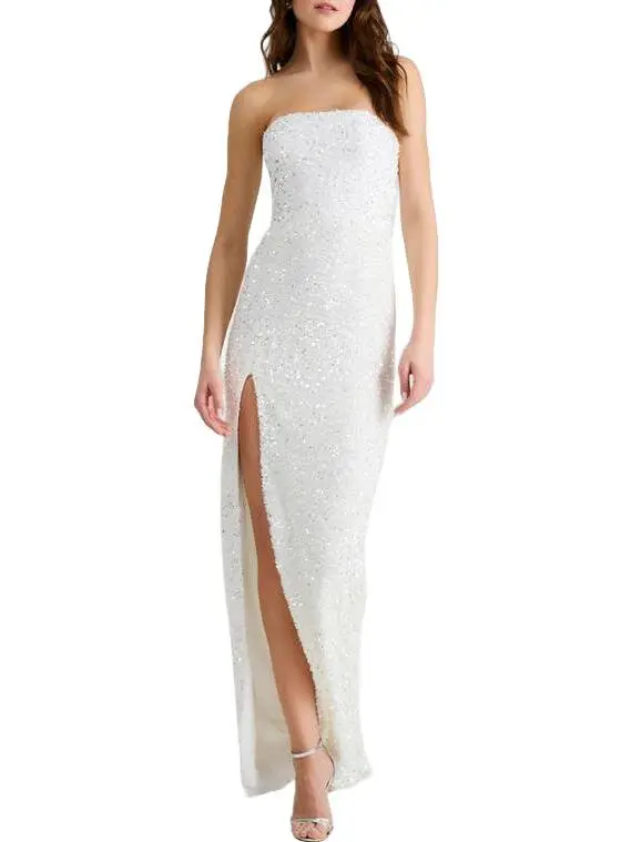 HELSI Sequin Strapless Column Gown - White