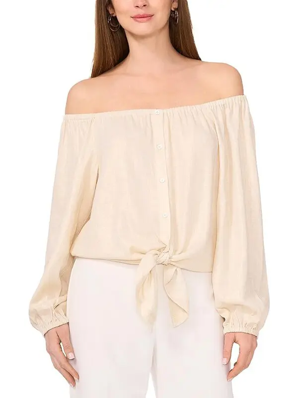 Vince Camuto Off-the-shoulder Tie Hem Top - Turtledove