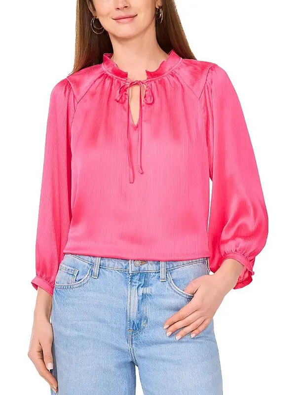 Vince Camuto Split Neck Peasant Blouse - Pink Bliss