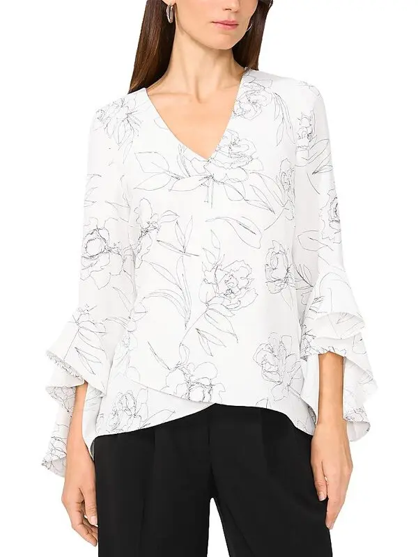 Vince Camuto V Neck Flutter Sleeve Blouse - New Ivory