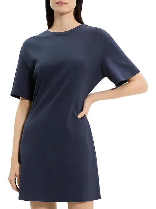 Theory Ruched Shoulder Cotton Dress - Nocturnal Navy