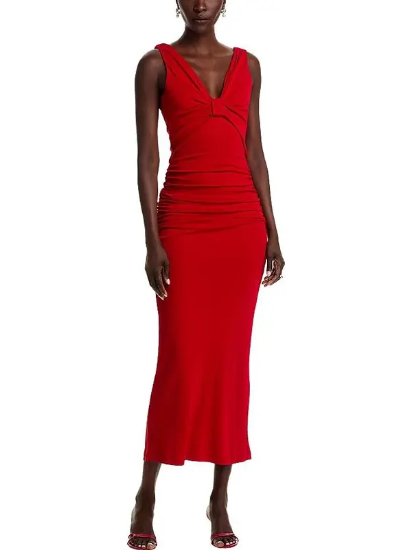 Carolina Herrera V-neck Ruched Column Dress - Herrera Red