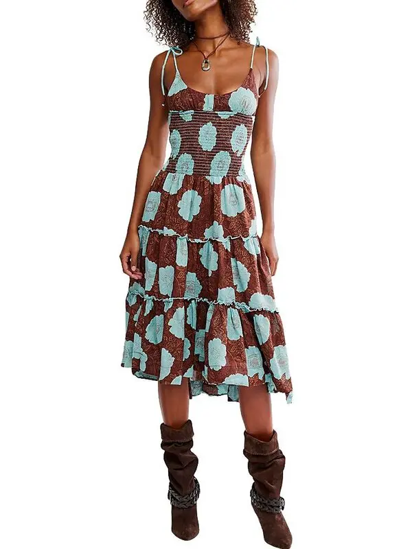 Free People Adriel Midi Dress - Nutmeg Combo