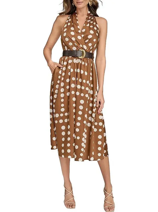 Donna Karan New York Halter Fit And Flare Dress - Russet/light Canvas