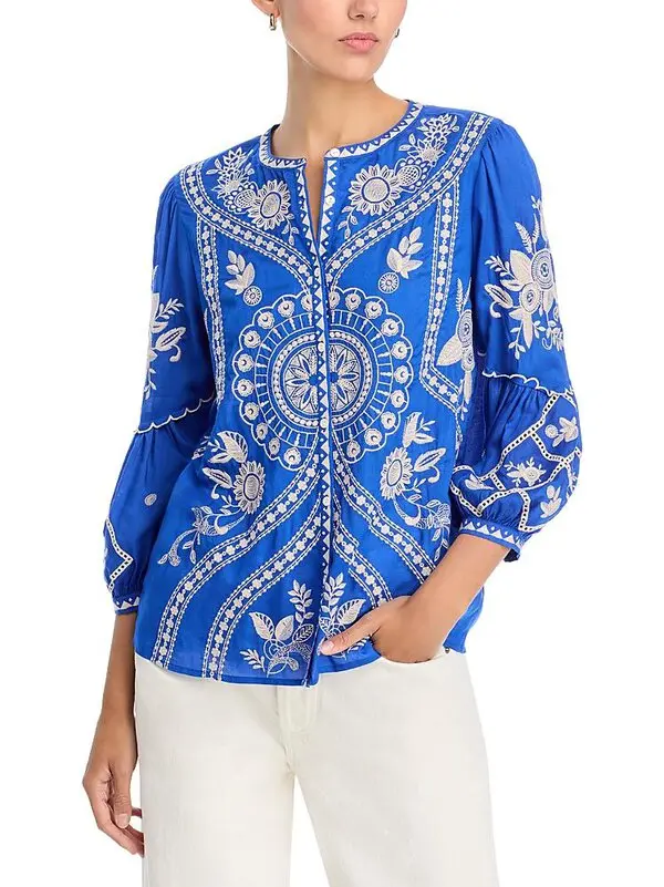 Johnny Was Scallop Sleeve Blouse - Cobalt