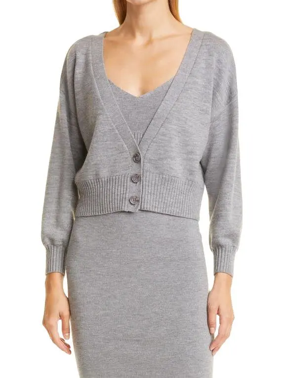 Alice + Olivia Zelina Deep V-neck Crop Cardigan - Medium Heather Grey