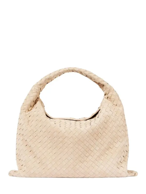 Bottega Veneta Large Intrecciato Suede Shoulder Bag - Beige