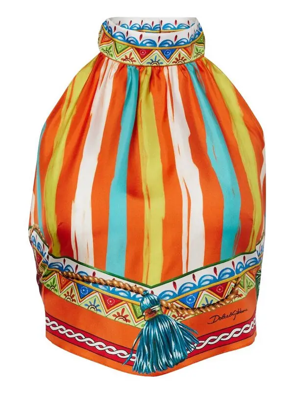 Dolce & Gabbana Striped Halterneck Silk Top - Multicoloured