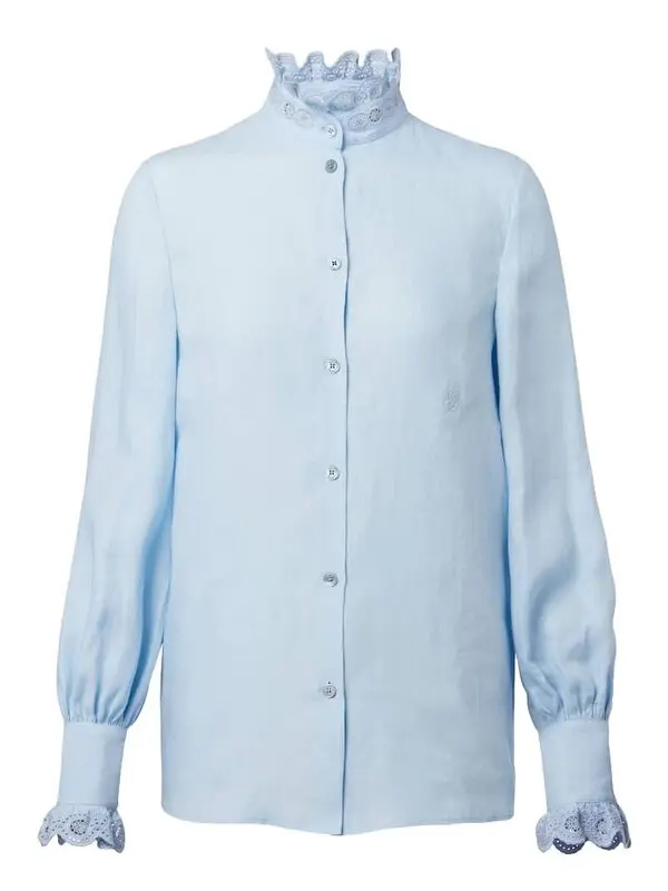 Valentino Garavani Broderie Anglaise Linen Shirt - Blue