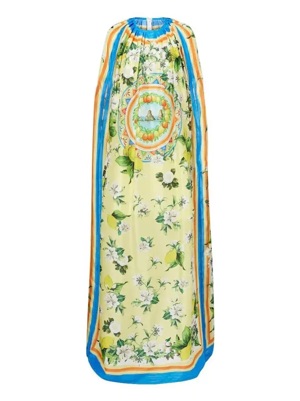 Dolce & Gabbana Printed Silk Cape - Yellow
