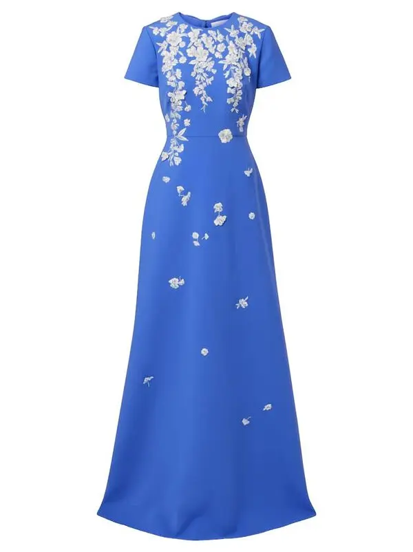 Carolina Herrera Embroidered Crêpe Gown - Blue