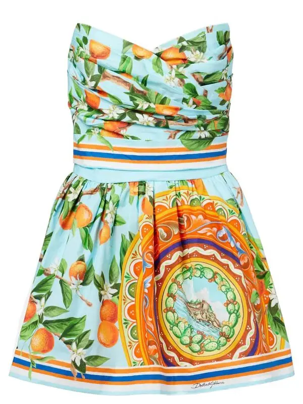 Dolce & Gabbana Taormina Printed Cotton Bustier Dress - Multicoloured