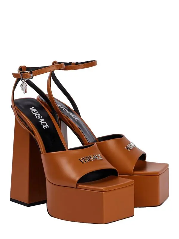 Versace 150 Leather Platform Sandals - Brown