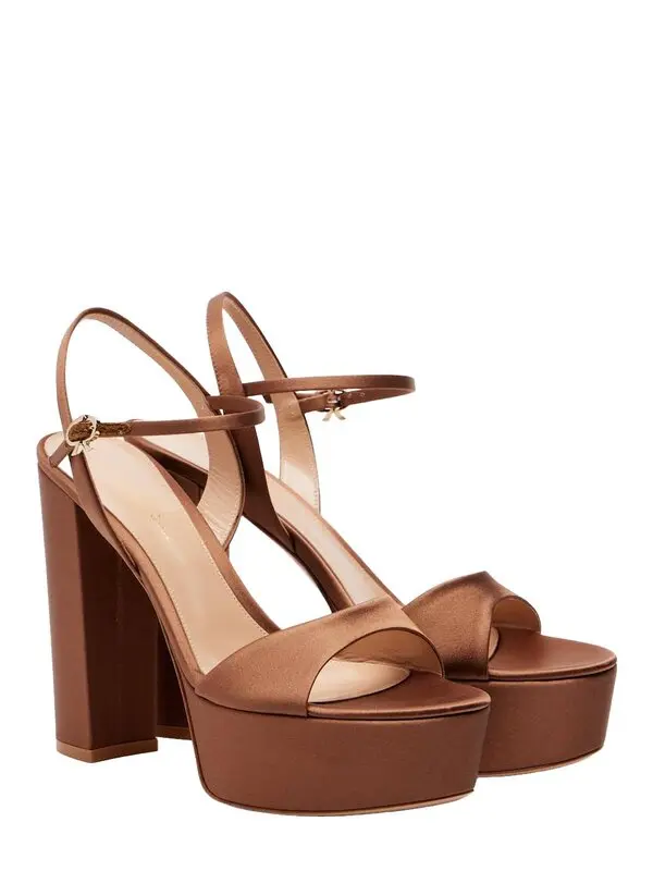 GIANVITO ROSSI Satin Crêpe Platform Sandals - Brown