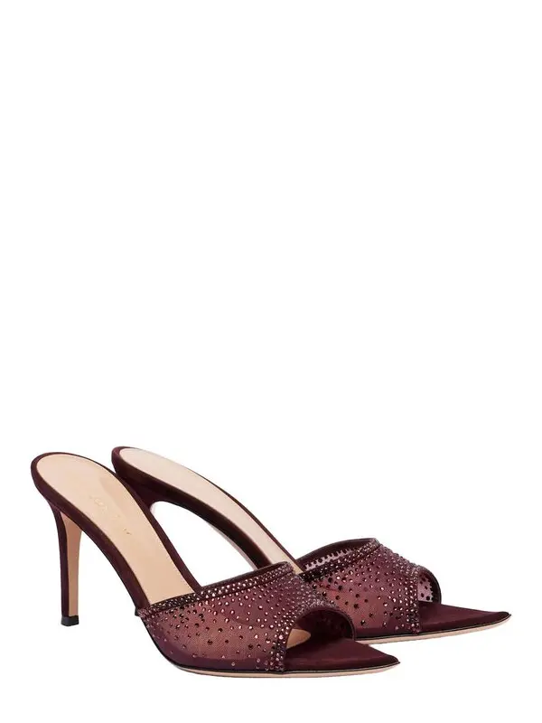 GIANVITO ROSSI Rania 85 Crystal-embellished Mules - Burgundy