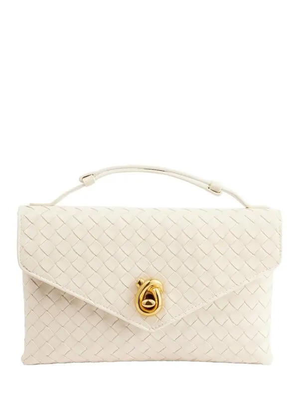 Bottega Veneta Knot Lock Intrecciato Leather Crossbody Bag - White